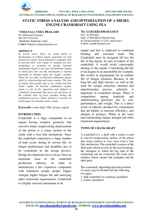 (PDF) STATIC STRESS ANALYSIS AND OPTIMIZATION OF A DIESEL ENGINE ...