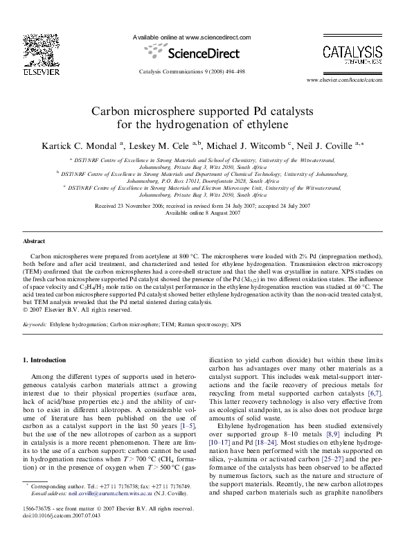 (PDF) Carbon microsphere supported Pd catalysts for the hydrogenation ...