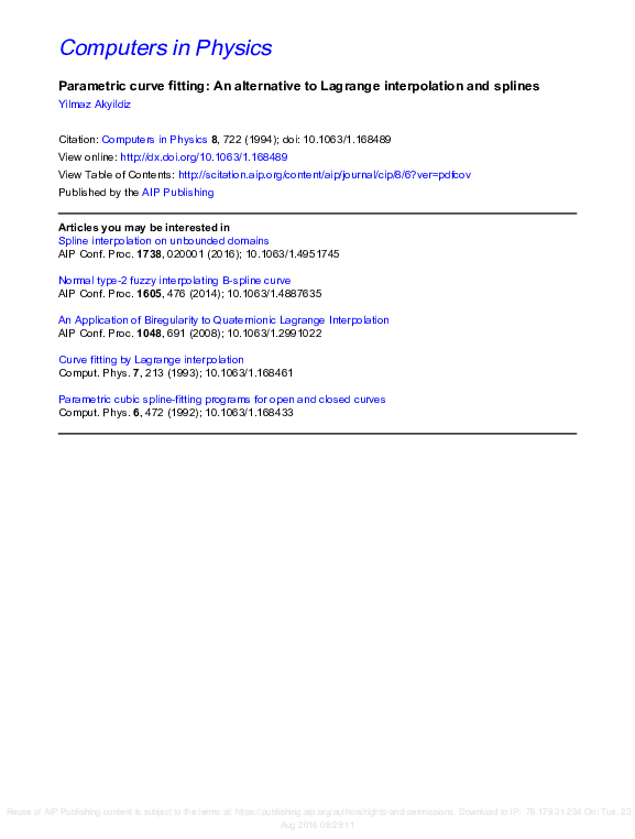 Pdf Parametric Curve Fitting An Alternative To Lagrange Interpolation And Splines