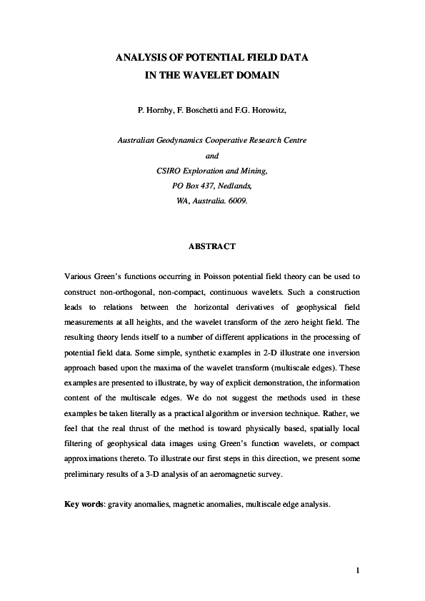 (PDF) Analysis of potential field data in the wavelet domain