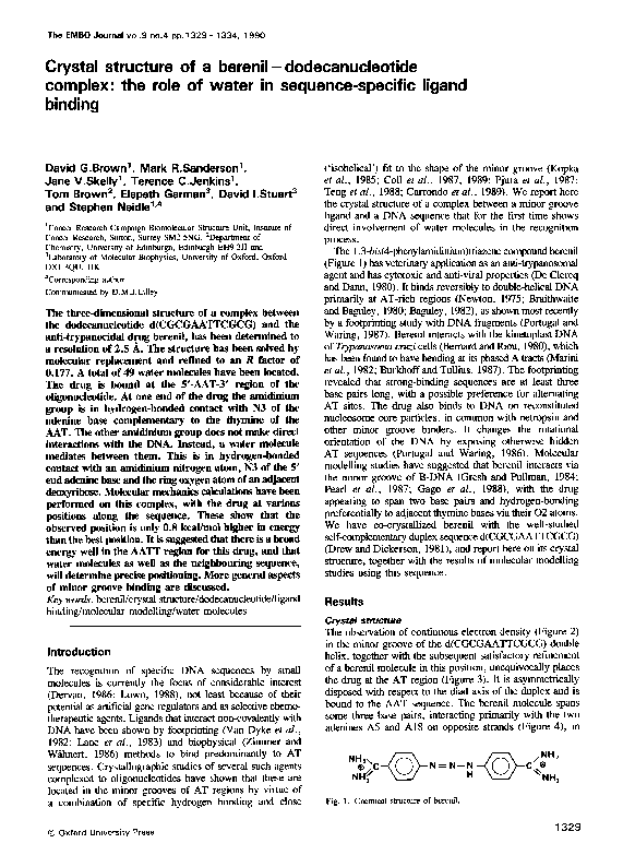 (PDF) Crystal structure of a berenil - Dodecanucleotide complex: The ...