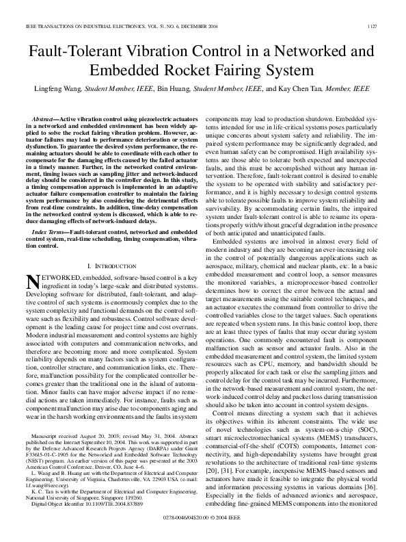 Pdf Fault Tolerant Vibration Control In A Networked And Embedded