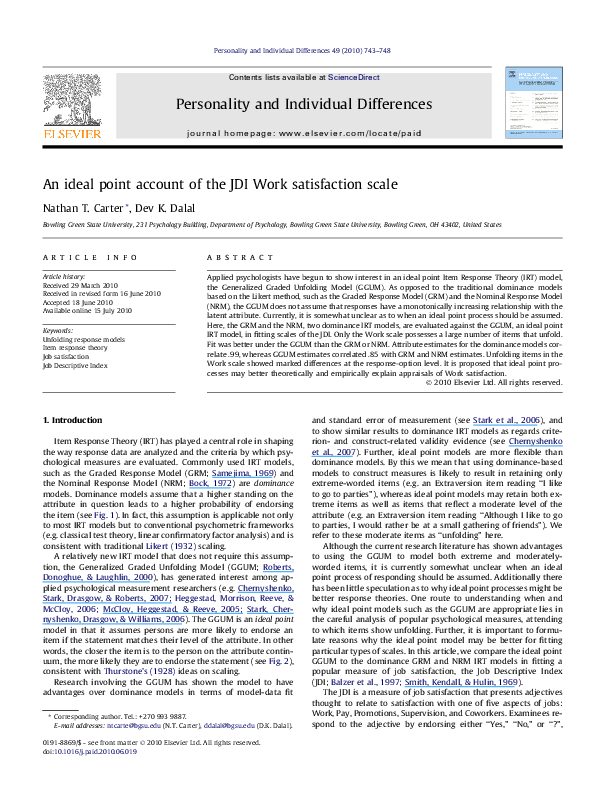 (PDF) An ideal point account of the JDI Work satisfaction scale