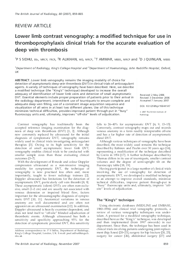 (PDF) Lower limb contrast venography: a modified technique for use in ...