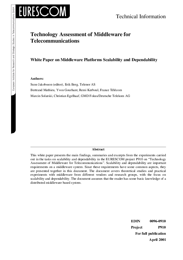 (PDF) Technology Assessment of Middleware for Telecommunications