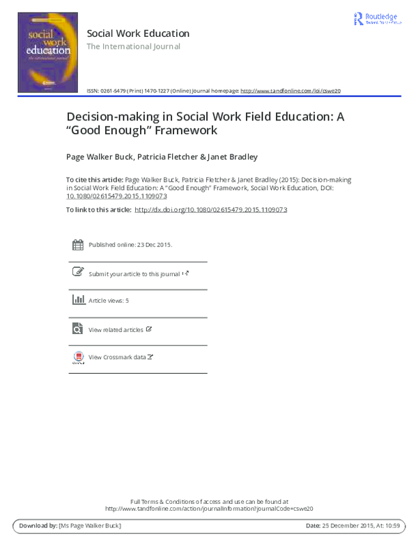 Decision-making in Social Work Field Education: A “Good Enough” Framework