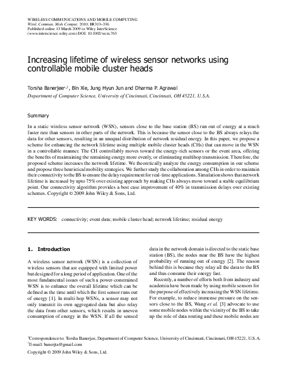 (PDF) Increasing lifetime of wireless sensor networks using controllable mobile cluster heads
