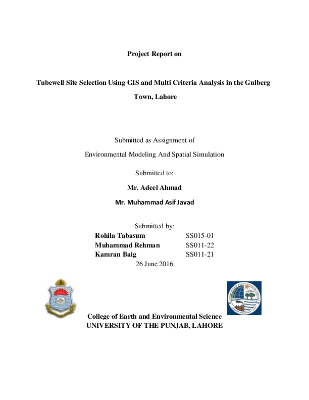 (PDF) Project Report on Tubewell Site Selection Using GIS and Multi ...