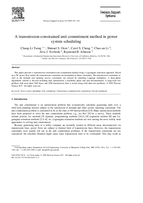 Pdf Transmission Constrained Unit Commitment Method