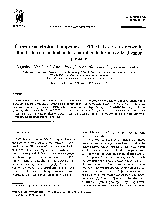 (PDF) PbTe Crystal Growth via Controlled Vapor Pressure