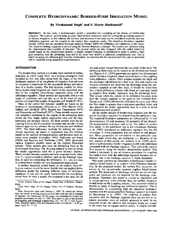 (PDF) Complete Hydrodynamic Border-Strip Irrigation Model