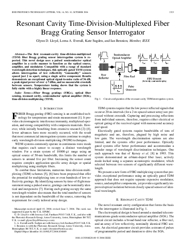 (PDF) Resonant cavity time-division-multiplexed fiber Bragg grating sensor interrogator