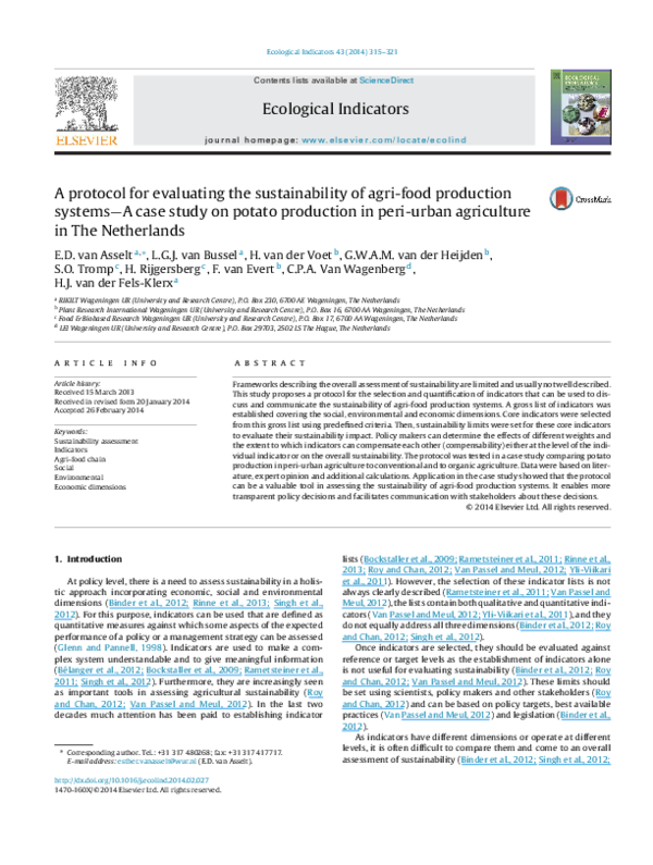 (PDF) A protocol for evaluating the sustainability of agri-food ...