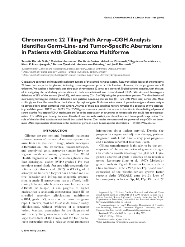 (PDF) Chromosome 22 tiling-path array-CGH analysis identifies germ-line- and tumor-specific ...