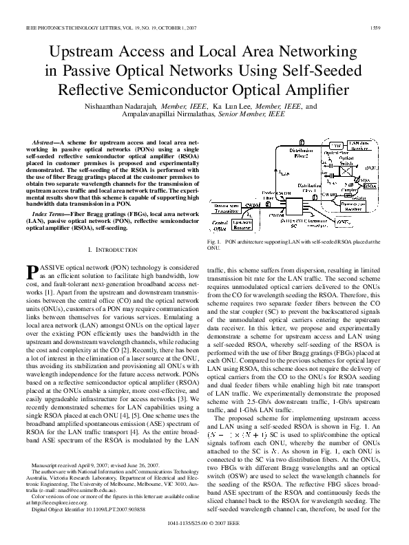 (PDF) Upstream Access and Local Area Networking in Passive Optical Networks Using Self-Seeded ...