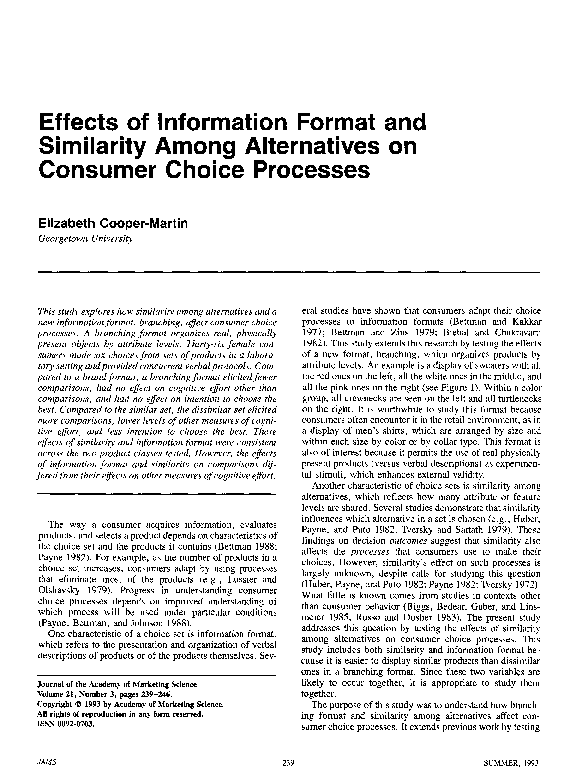 (PDF) Effects of information format and similarity among alternatives on consumer choice processes