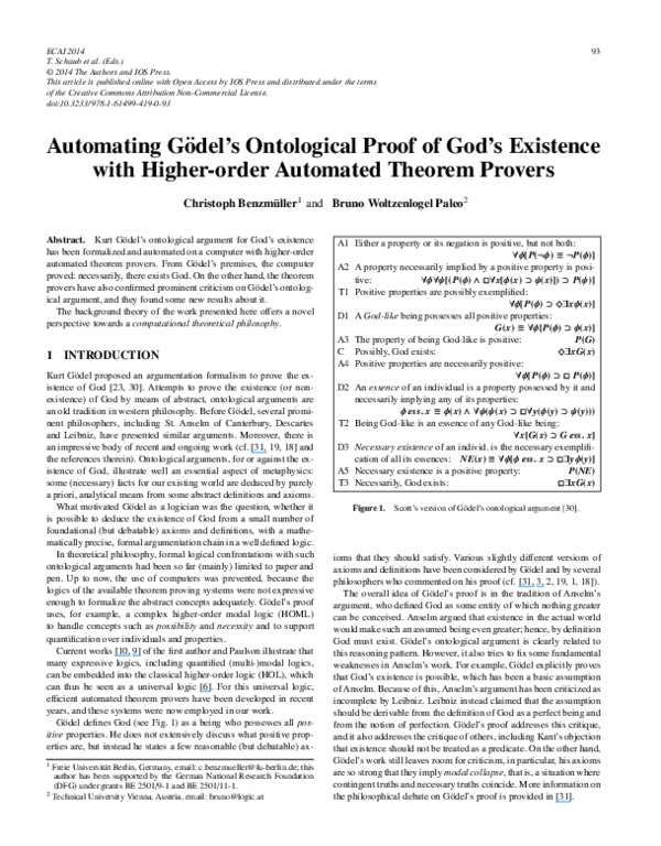 (PDF) Automating Gödel's Ontological Proof of God's Existence with Higher-order Automated ...