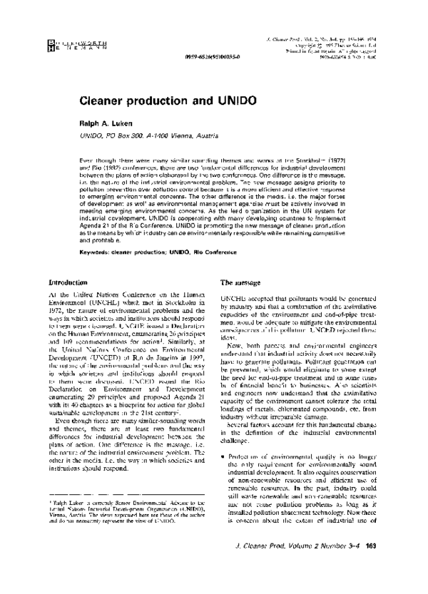 (PDF) Cleaner production and UNIDO