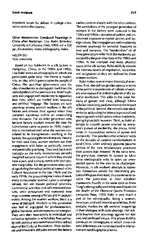 (PDF) Other Modernities: Gendered Yearnings in China After Socialism