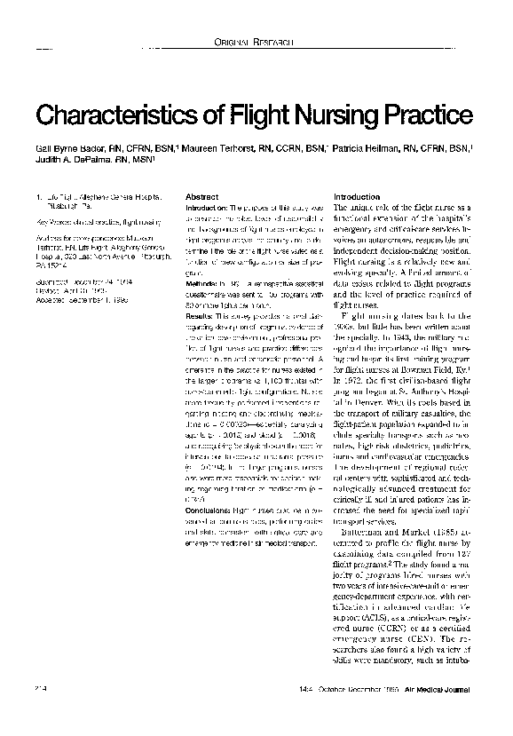 (PDF) Characteristics of flight nursing practice