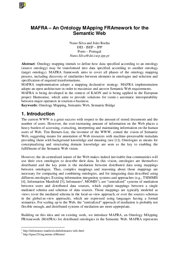 (PDF) MAFRA - An Ontology MApping FRAmework for the Semantic Web