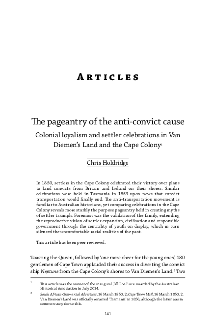 (PDF) The Pageantry of the Anti-Convict Cause: Colonial Loyalism and ...