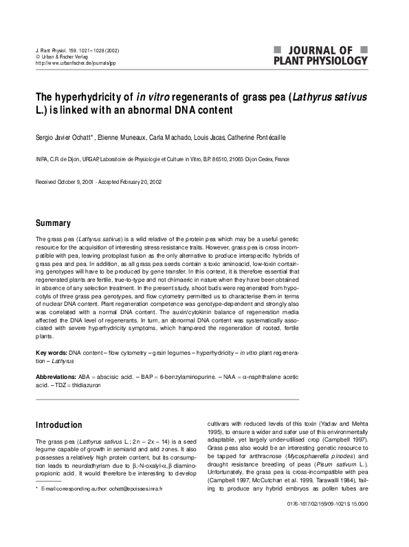 (PDF) The hyperhydricity of in vitroregenerants of grass pea ( Lathyrus ...