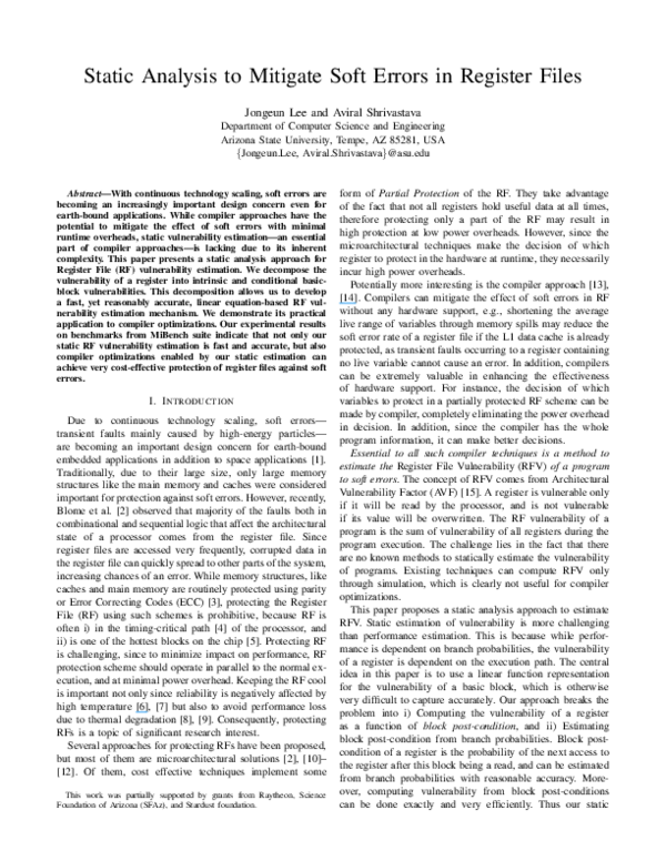 (PDF) Static analysis to mitigate soft errors in register files