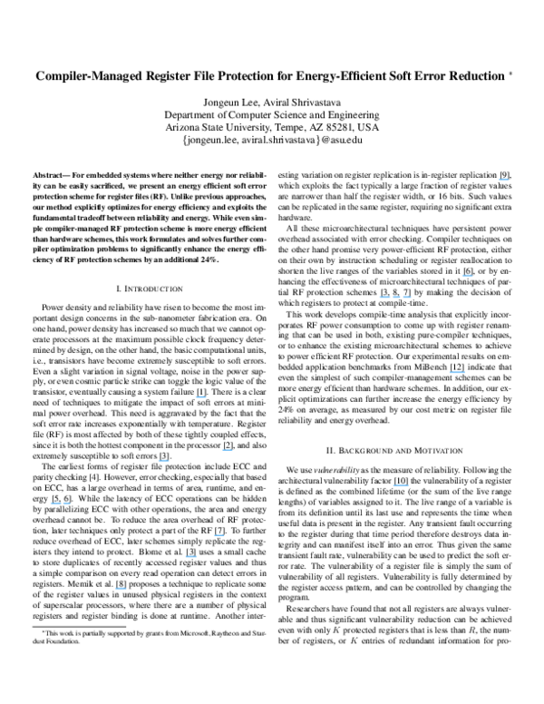 (PDF) Compiler-managed register file protection for energy-efficient soft error reduction