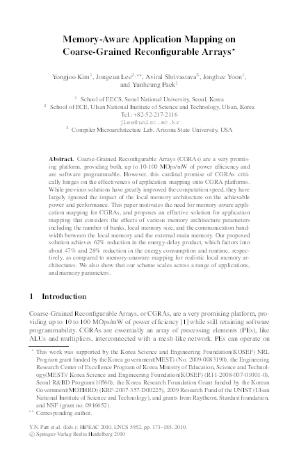 Pdf Memory Aware Application Mapping On Coarse Grained Reconfigurable Arrays