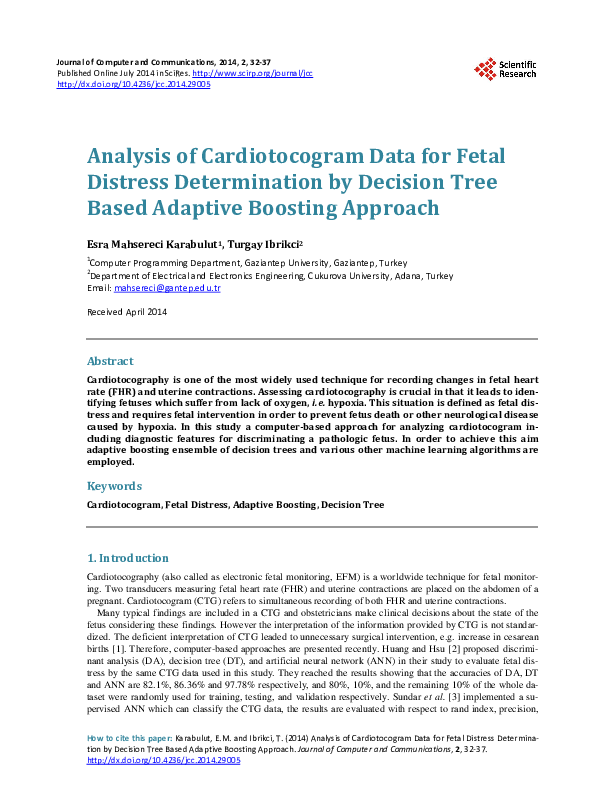 (PDF) Analysis of Cardiotocogram Data for Fetal Distress Determination ...