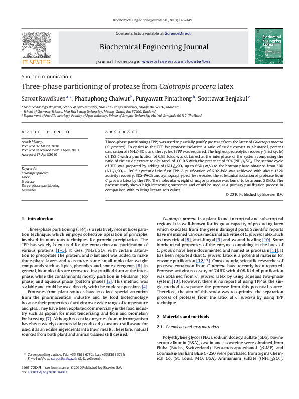 (PDF) Three-phase partitioning of protease from Calotropis procera latex