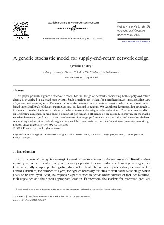 Pdf A Generic Stochastic Model For Supply And Return Network Design