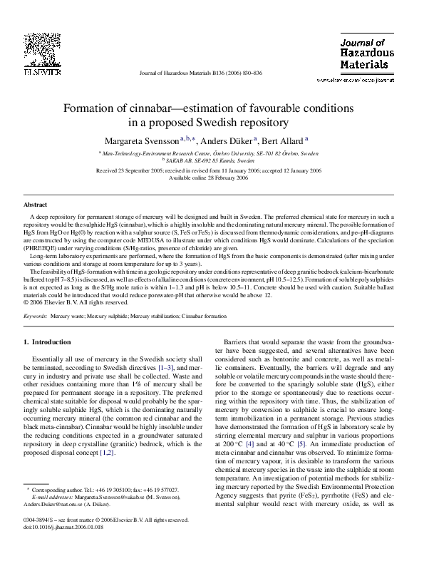 (PDF) Formation of cinnabar : an estimation of favourable conditions