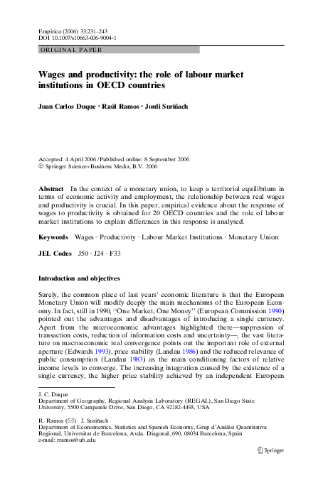 (PDF) Wages and productivity: the role of labour market institutions in ...