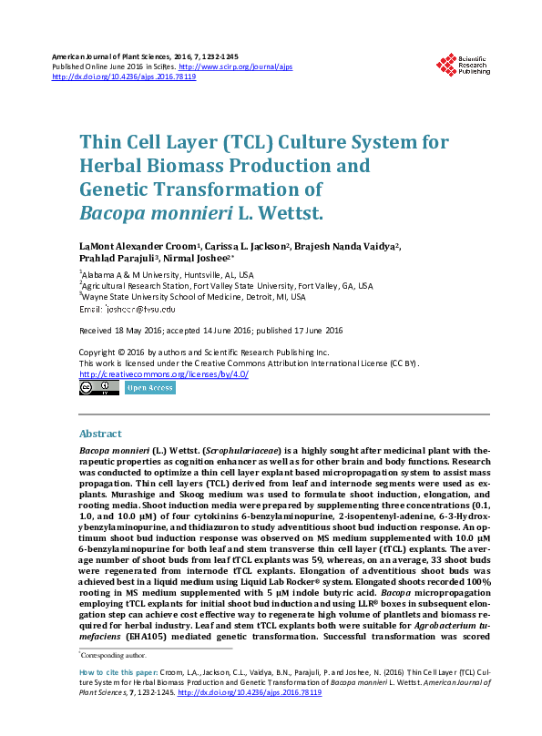 (PDF) Thin Cell Layer (TCL) Culture System for Herbal Biomass ...
