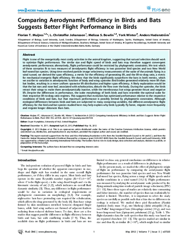 (PDF) Comparing Aerodynamic Efficiency in Birds and Bats Suggests ...