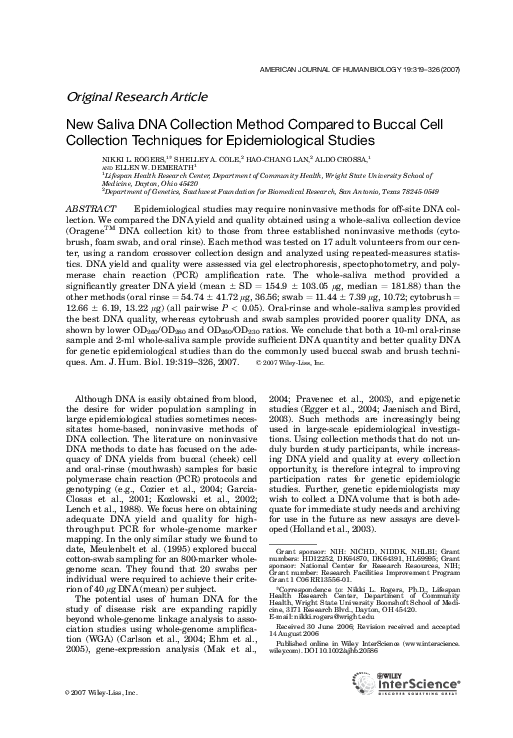 (PDF) New saliva DNA collection method compared to buccal cell ...