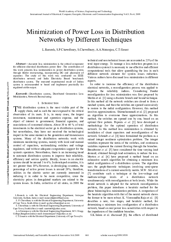 Pdf Minimization Of Power Loss In Distribution Networks By Different Techniques