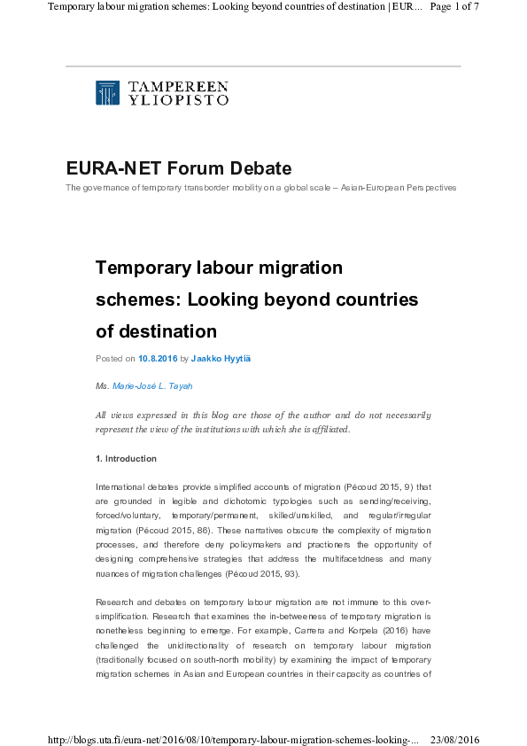 (PDF) Temporary labour migration schemes: Looking beyond countries of ...