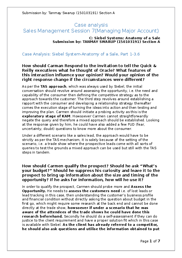 (DOC) Case analysis Sales Management Session 7(Managing Major Account ...