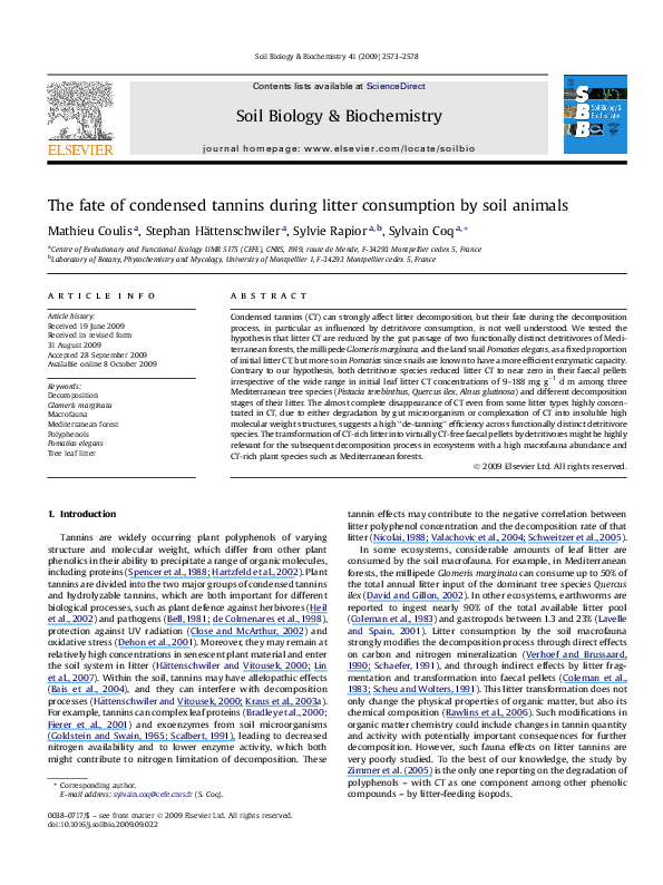 (PDF) The fate of condensed tannins during litter consumption by soil ...