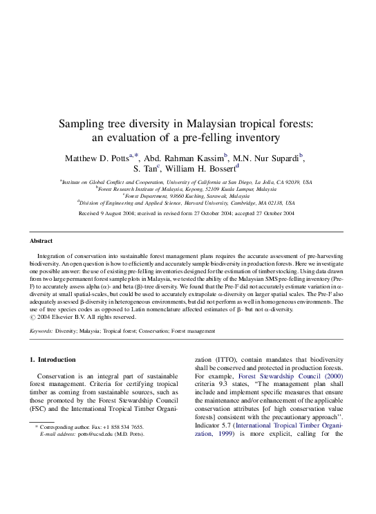 (PDF) Sampling tree diversity in Malaysian tropical forests: an ...