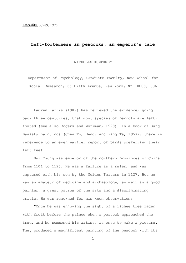 (PDF) Left-footedness in Peacocks: An Emperor's Tale