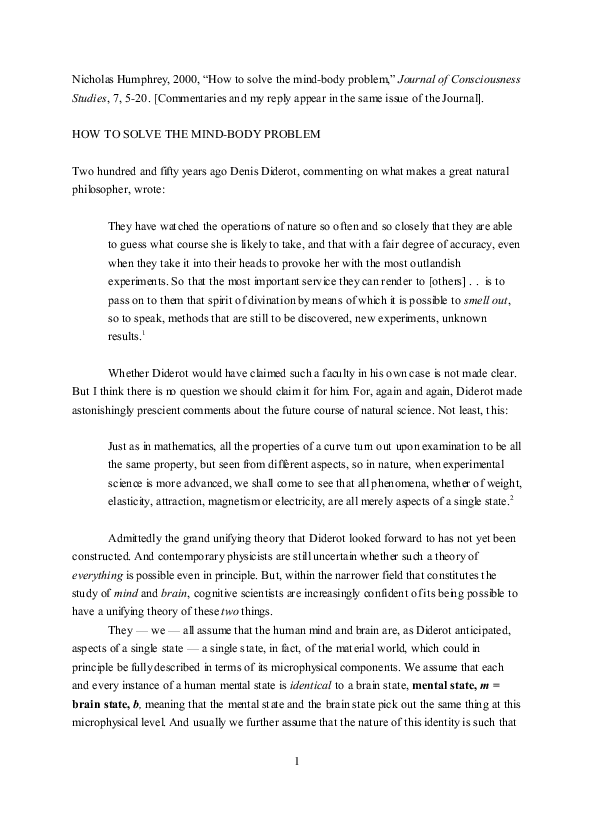 (PDF) How to solve the mind--body problem