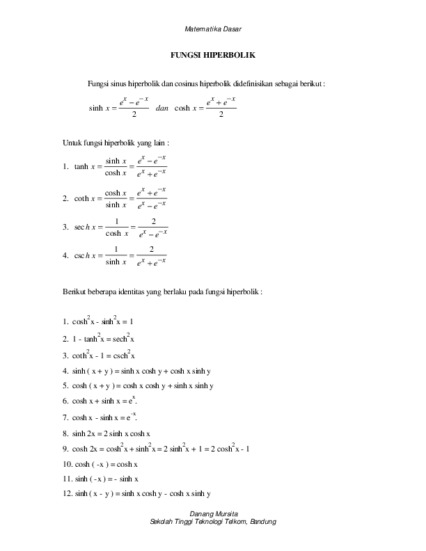 Fungsi Hiperbolik