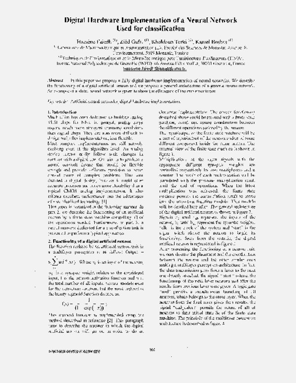 (PDF) Digital Neural Network Hardware Implementation (PDF) Digital Neural Network Hardware Implementation