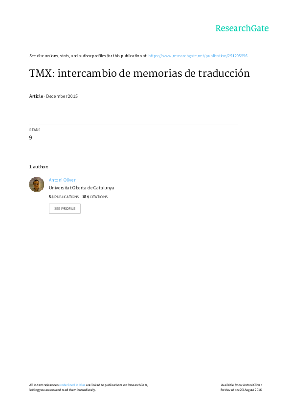 (PDF) TMX: intercambio de memorias de traducción