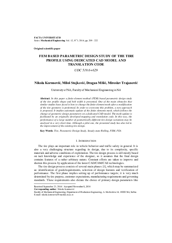 (PDF) FEM based parametric design study of tire profile using dedicated CAD model and ...