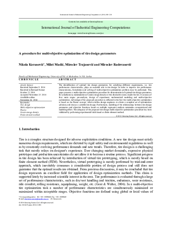 (PDF) A procedure for multi-objective optimization of tire design ...